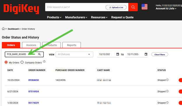 Reordering Your Previously Ordered PCB Designs | DigiKey